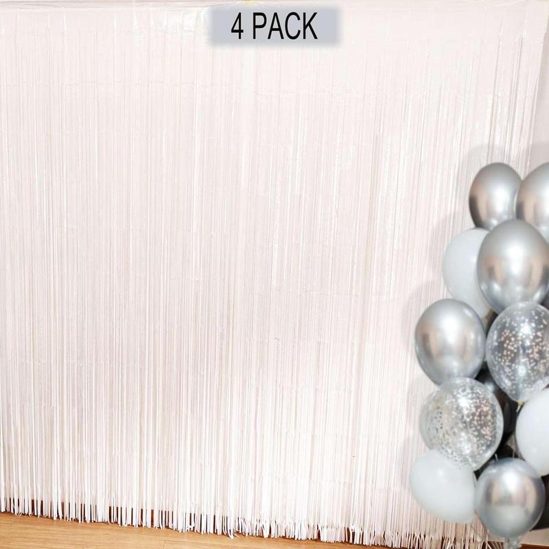 White Fringe Backdrop Curtains for Parties - 4 Pack of 3.2x8.2ft White ...