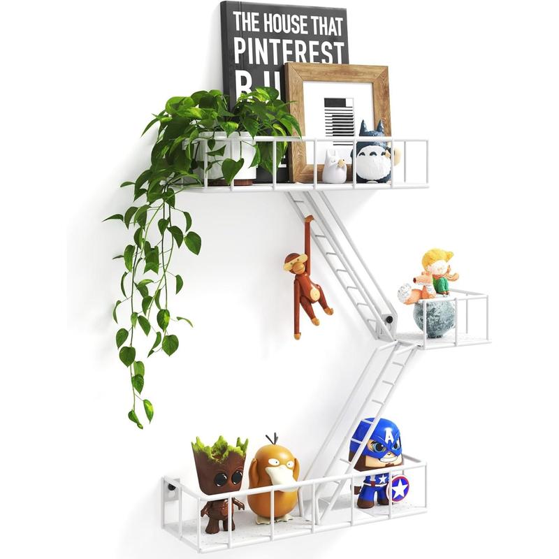 Fire Escape Wall Shelf with Baskets, 3-Tier Metal Fire Escape Ladder ...