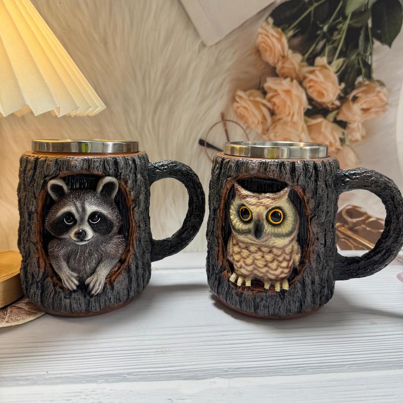 Brand new 3D squirrel and owl realistic resin stainless steel mug-cute ...