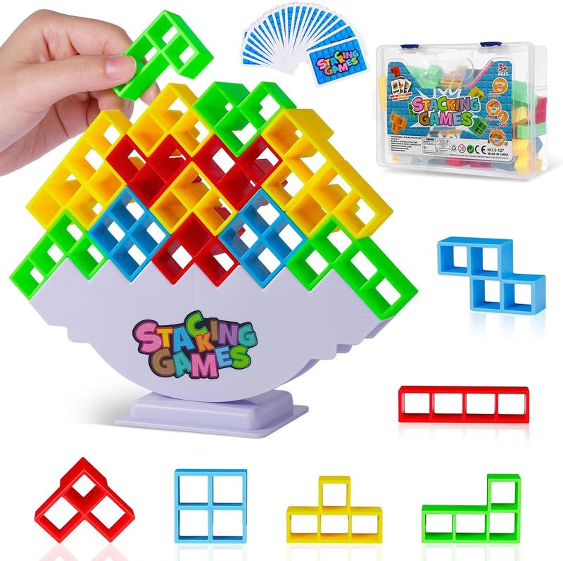 48PCS Tower Stacking Blocks Game – Family Board Game for Kids & Adults ...