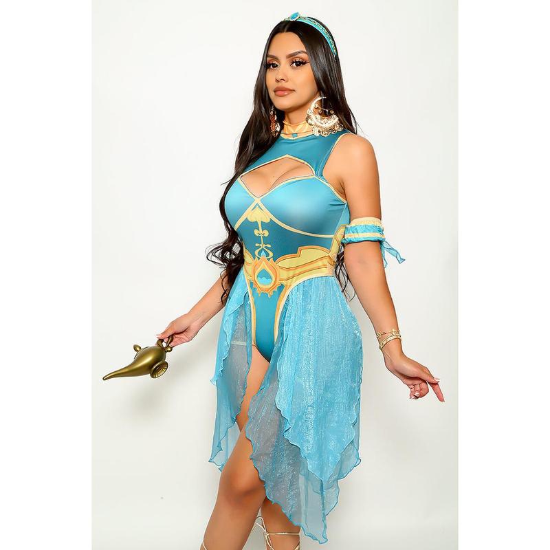 Blue Gold Mesh Tie Side 3Pc Sexy Princess Jas Costume - TikTok Shop