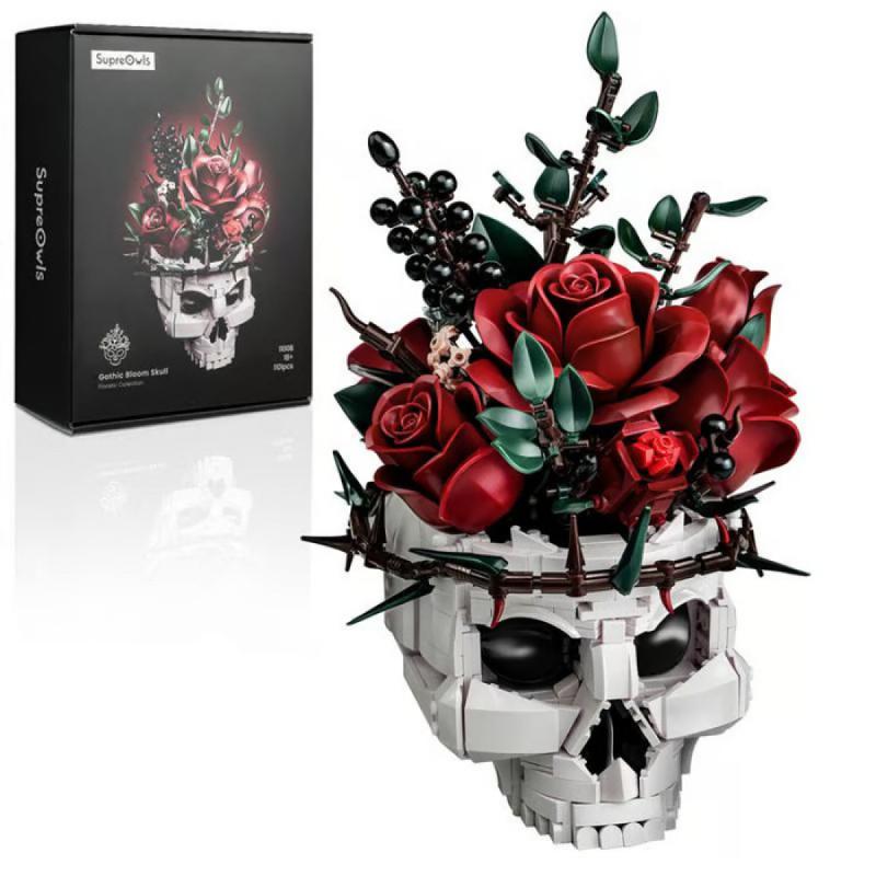 SupreOwl Gothic Plant Art Building Block Kit Handmade Skeleton & Rose ...