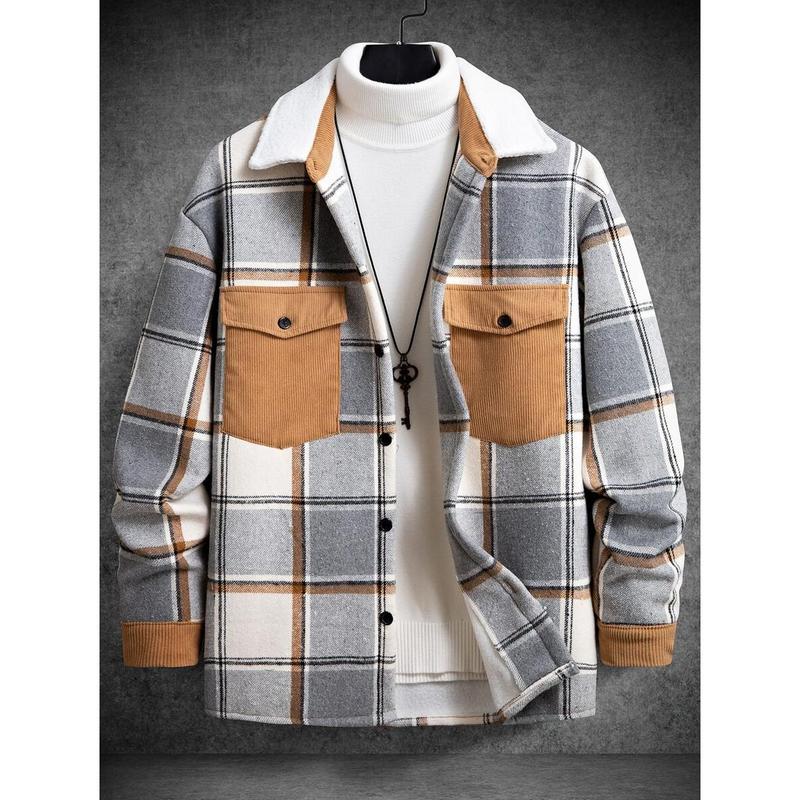 Loose Fit Men's Plaid Pattern Overcoat With Flap Pockets And Drop ...