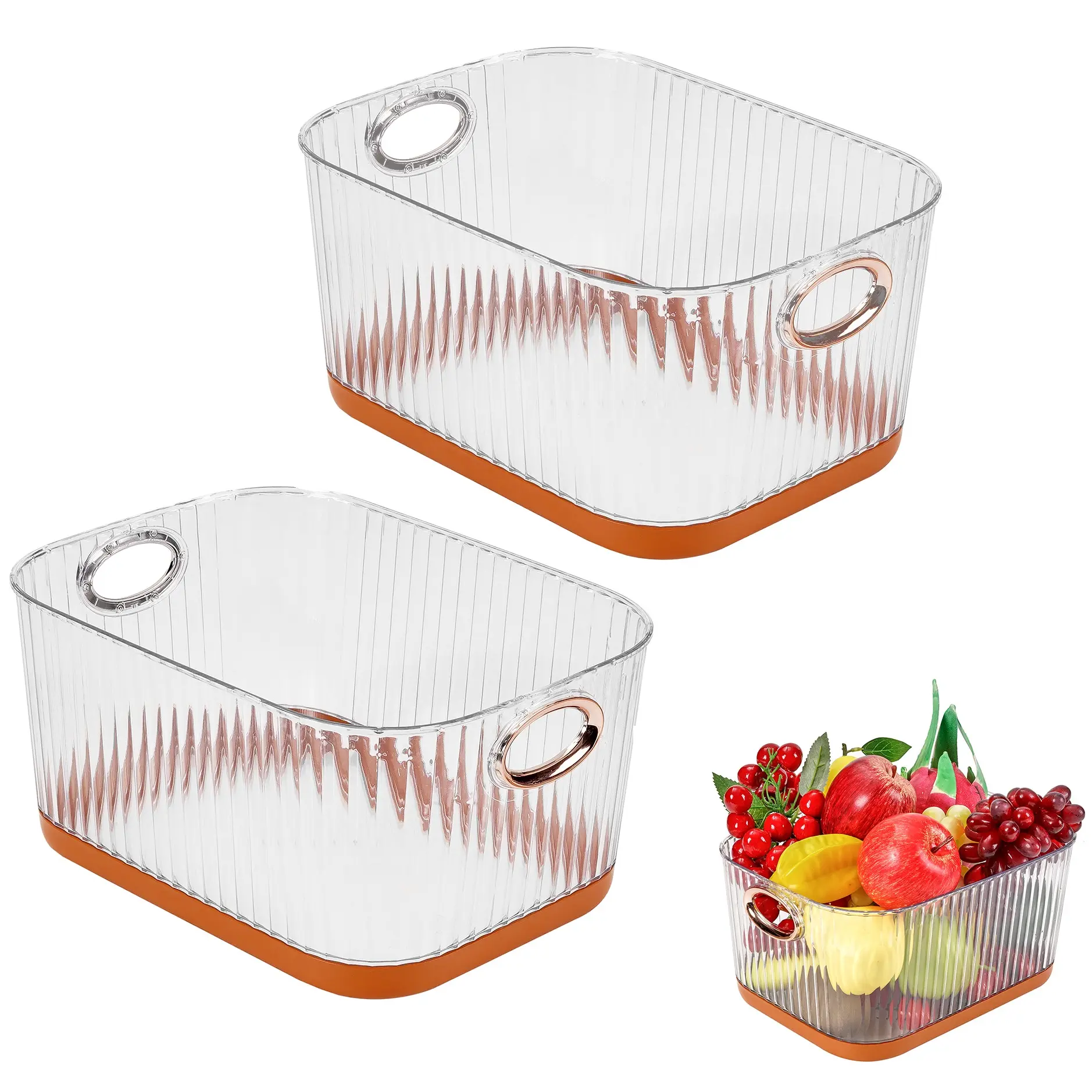 VECELO Set of 2 Clear Storage Bins, Durable PET Storage Containers Box ...