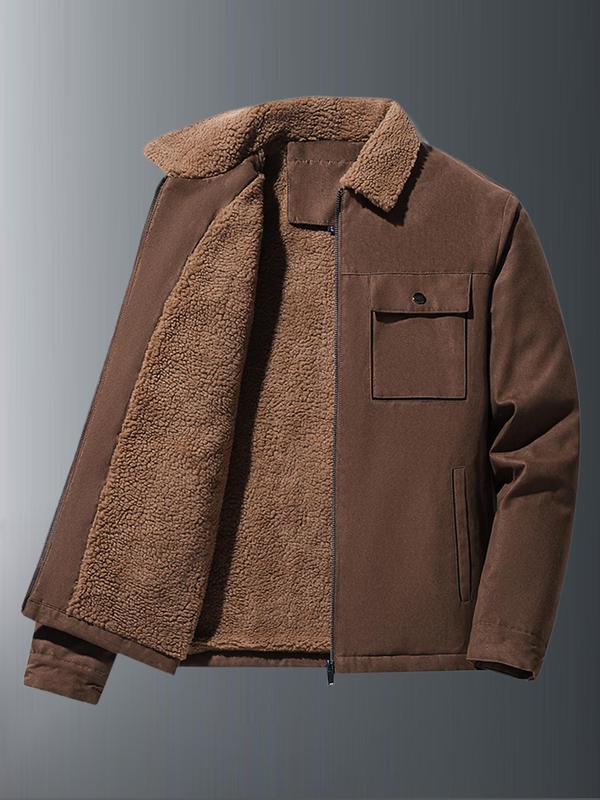 Men's Solid Color Pocket Zipper Thermal Lined Jacket, Regular Fit ...