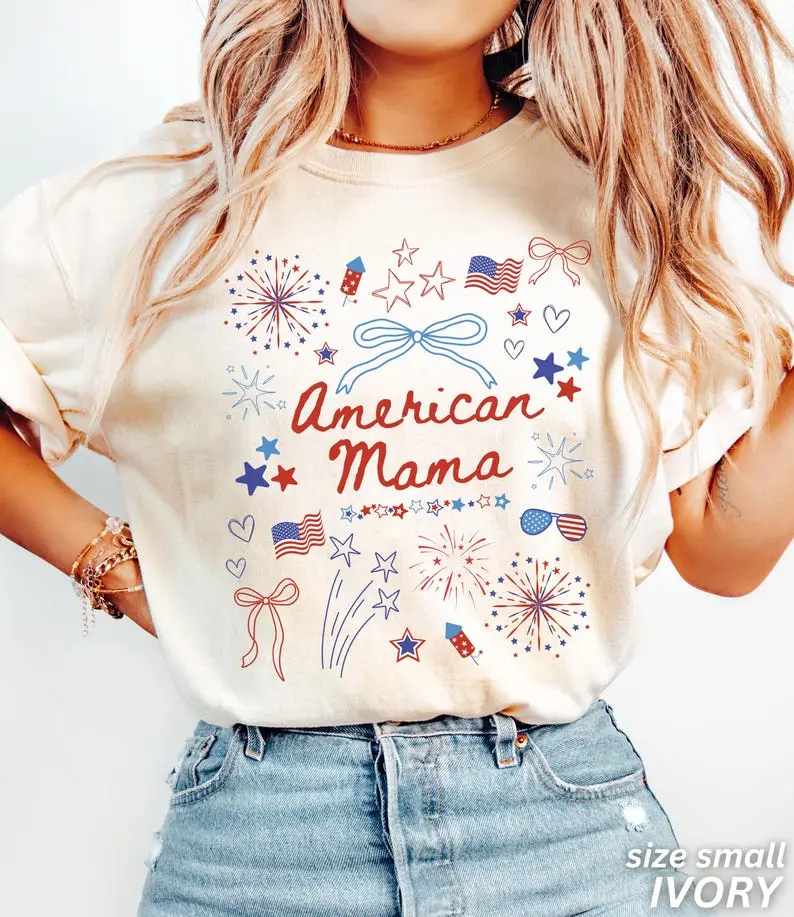 4th of July Mom Shirt, American Mama, Coquette Bow Independence Day ...