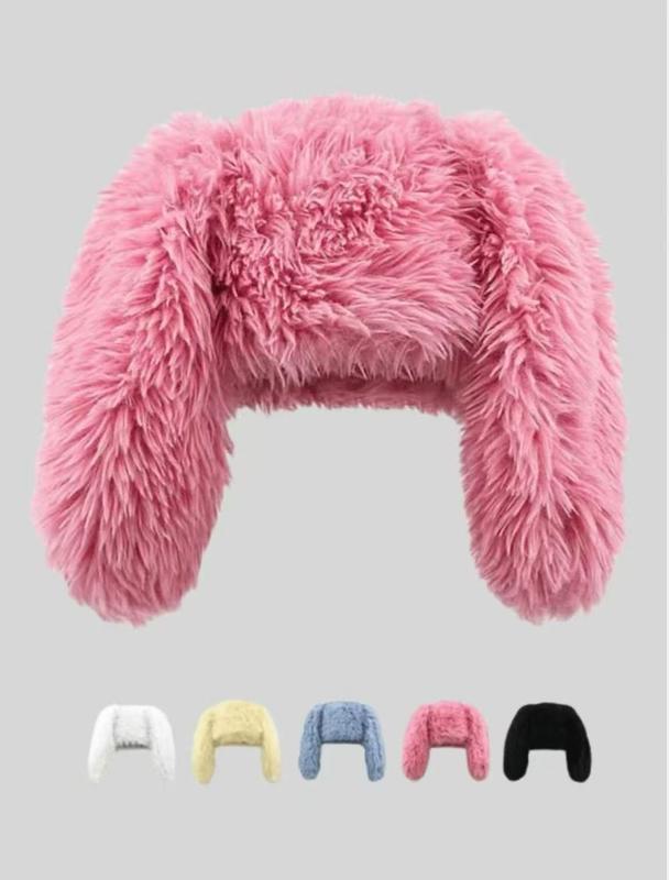 Cute Fluffy Rabbit Ear Design Caps, White Caps, CasuaSoft Plush Warm ...