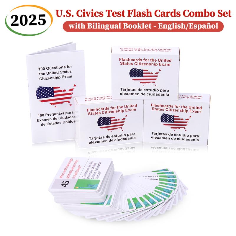 U.S. Civics Test Flash Cards Combo Set with Bilingual Booklet - English ...