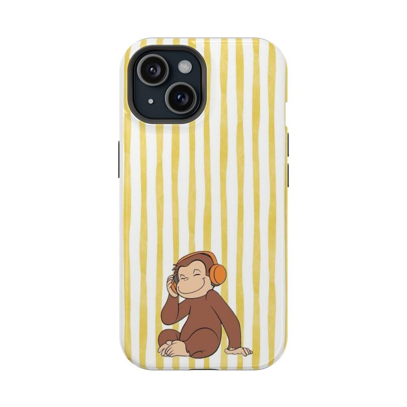 Yellow Striped Curious Monkey Cartoon Phone Case – Cute Protective ...