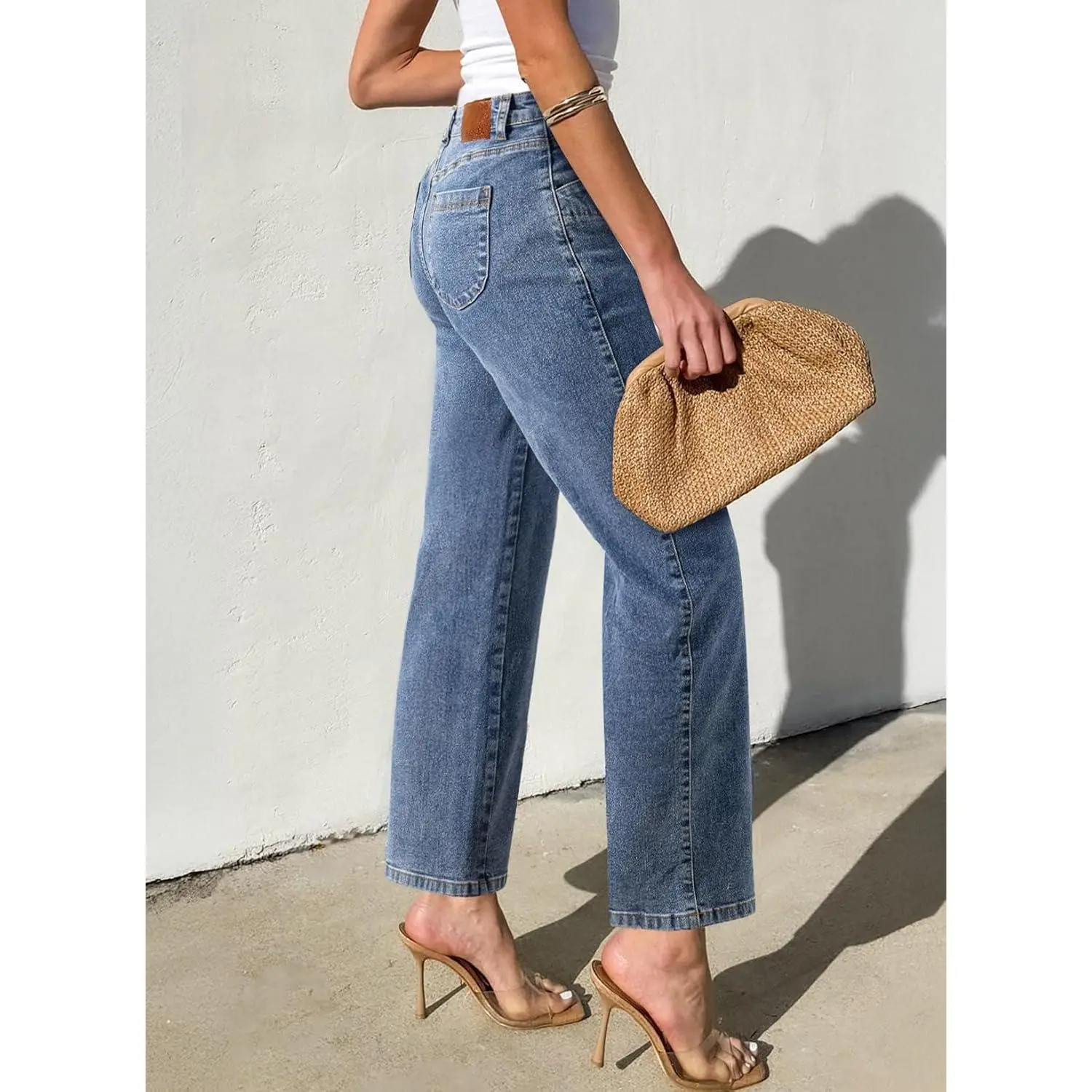 Women's Straight Leg Jeans High Waisted Stretchy Jeans Wide Leg Ankle ...
