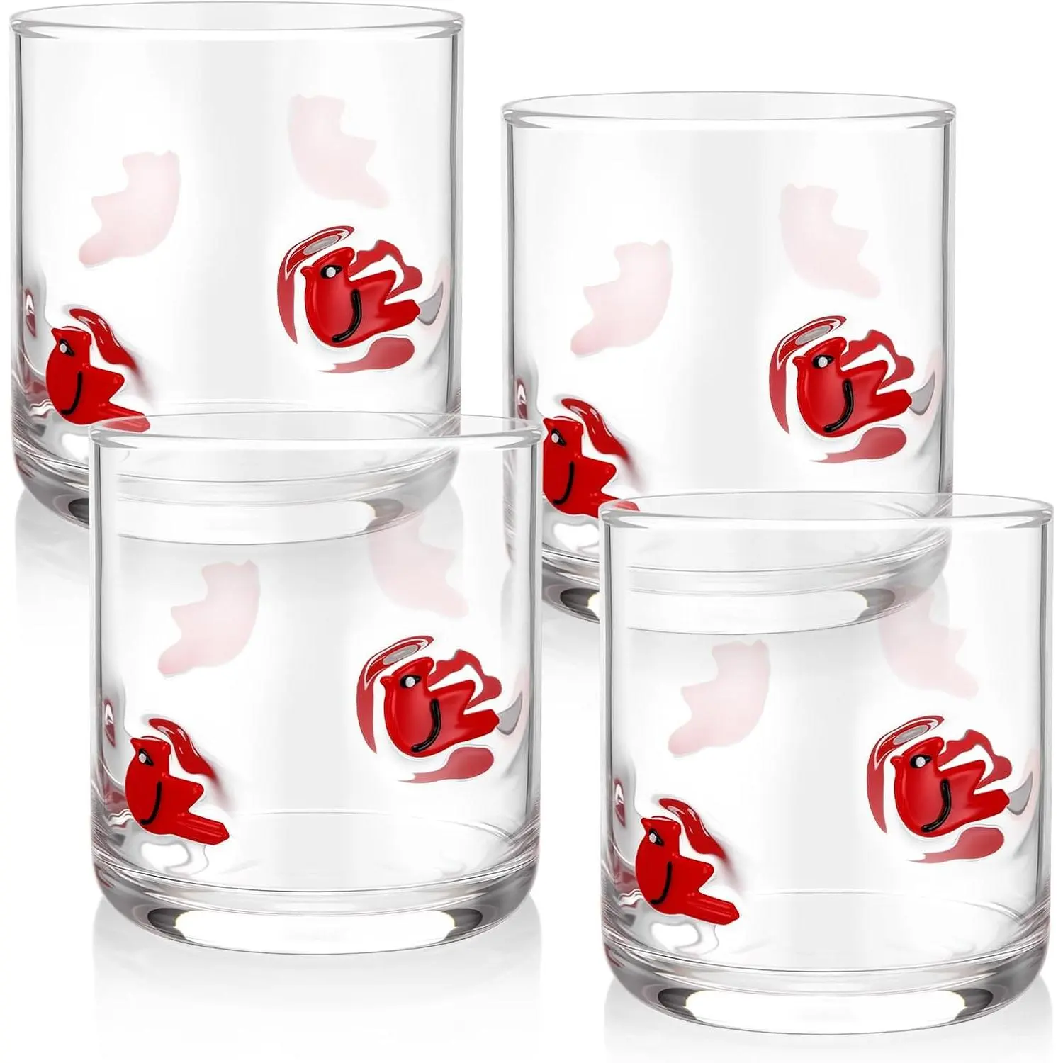 4 count Bird Icon Glass Cups 14 oz Red Bird Stemless Drinking Juice ...