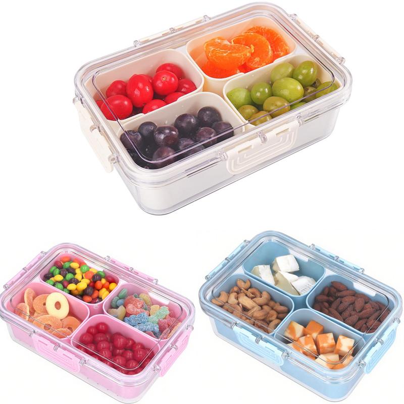 4 Compartments Snack Box Container, Snack Organizer with Lid, Snack ...