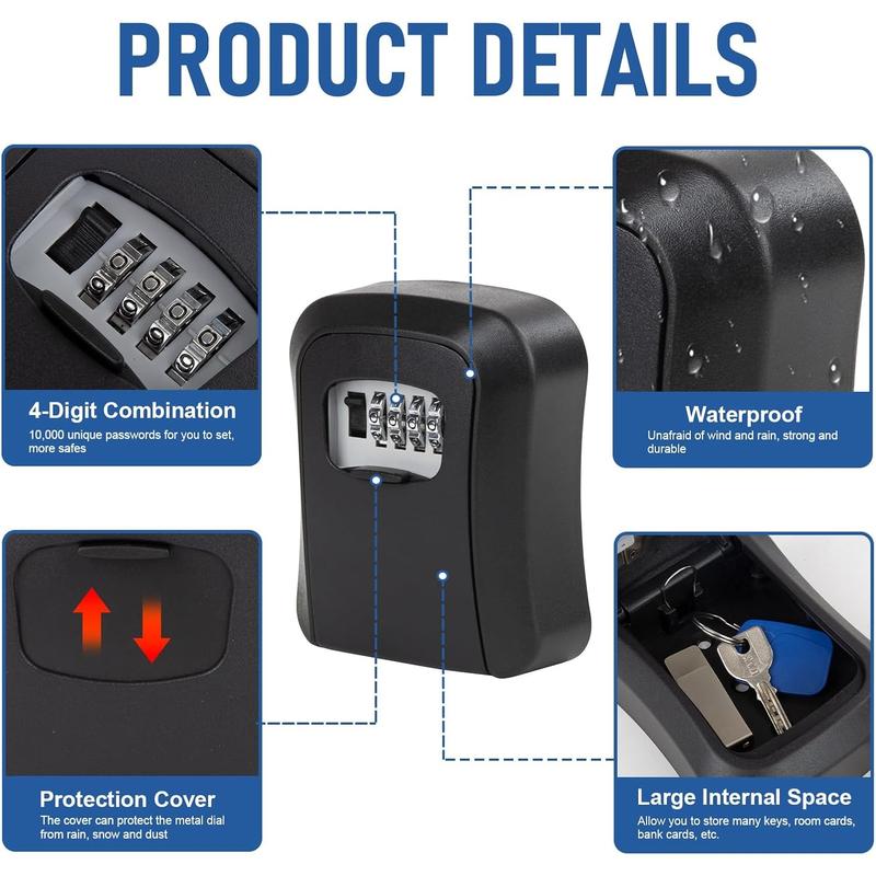 Key Lock Box Wall Mounted, 4 Digit Combination Lockbox for Outside ...