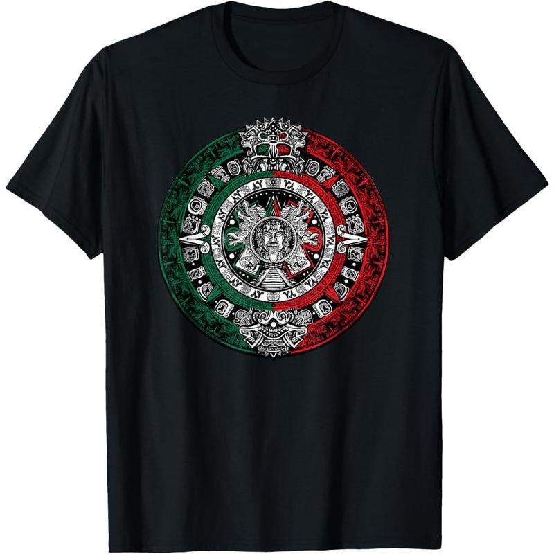 100%cotton Aztec Calendar - Azteca Sun Stone - Mexico Flag T-Shirt ...