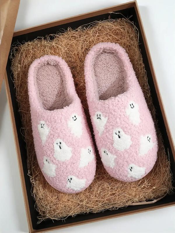 Women's Cute Cartoon Ghost Pattern Plush Slippers, Casual Soft ...