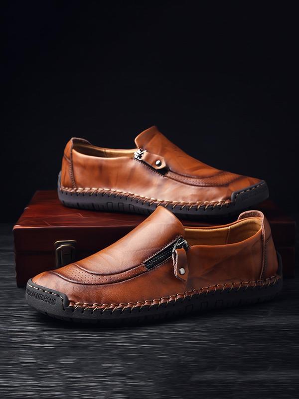 Men's Fashion Retro Hand-stitched Loafers, Pu Leather Shoes, | Holiday ...