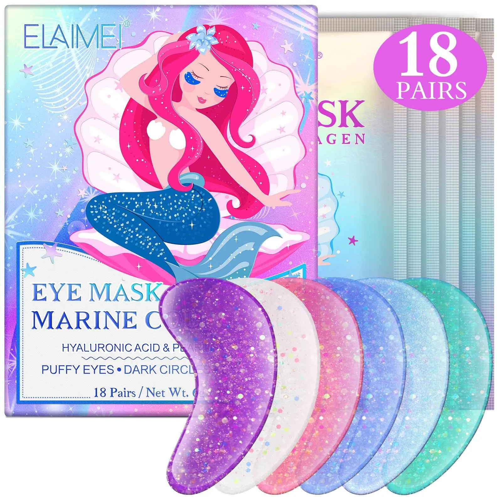 ELAIMEI Marine Collagen Hydrating Eye Masks, 18 pairs per box. Provides ...