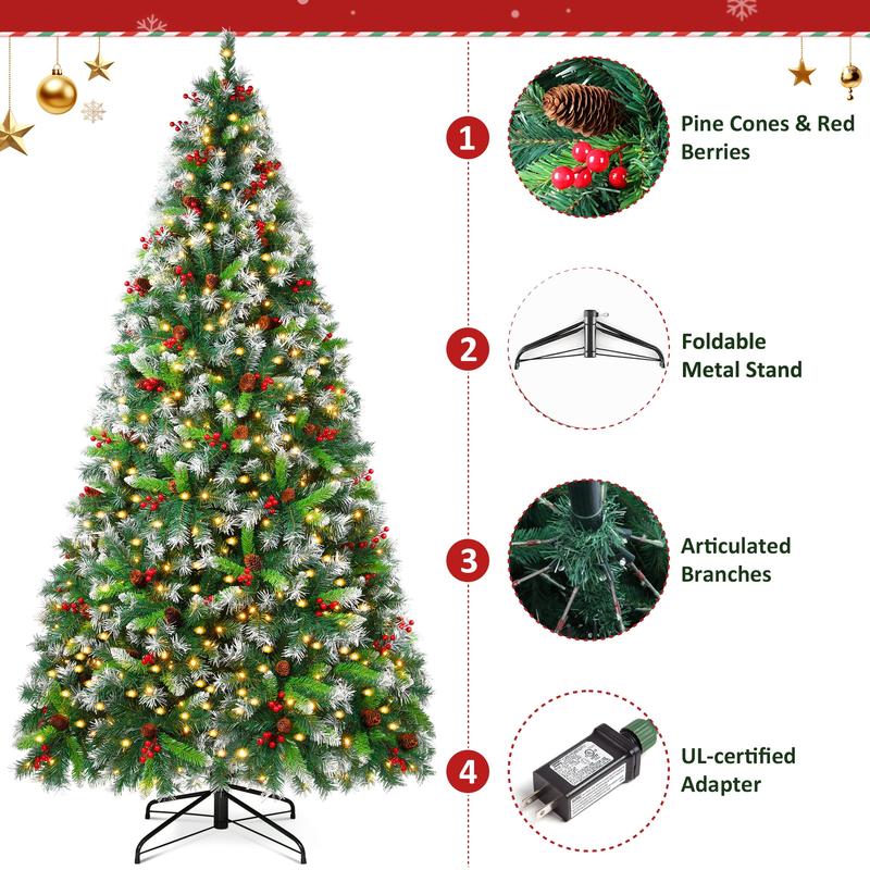 6ft Pre-Lit Artificial Christmas Tree with 1000 Branch Tips 300 LED ...