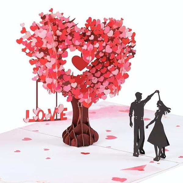 Pop Up Anniversary Card, 3D Love Tree Hearts Couple Wedding Card for ...