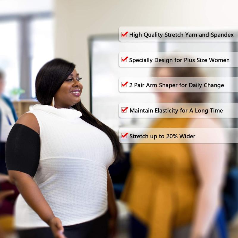 2 Pair Arm Sleeves for Plus Size Women, Slim Upper Arm Compression ...