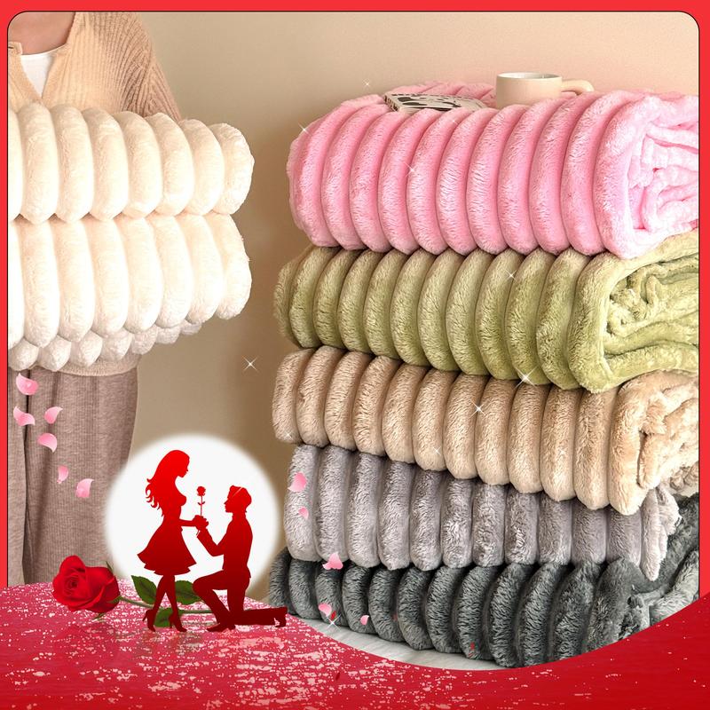 Solid Color Striped Flannel Blanket, 1 Count Soft Comfortable Air ...