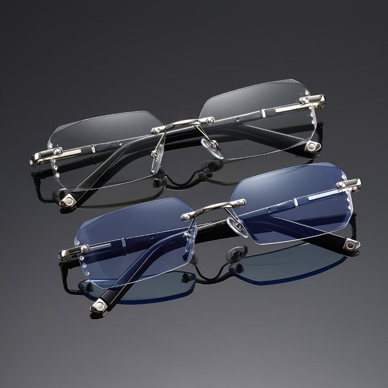 2pcs Frameless Smart Zoom Men's Glasses - Vintage Style PC Frame, Multi ...