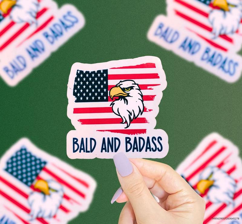Bald And Badass Sticker, USA Sticker, America Sticker, Bald Head Gift ...