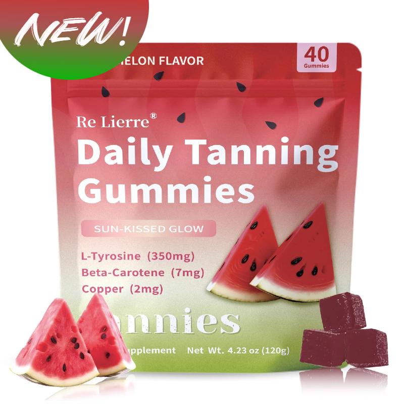 RE LIERRE Daily Tanning Gummies Sour Strawberry Flavor 40ct Natural Tan ...