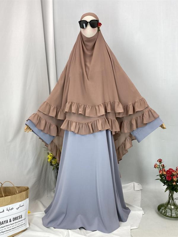 Women's Solid Color Ruffle Trim Chiffon Khimar, Modest Fashion Two ...