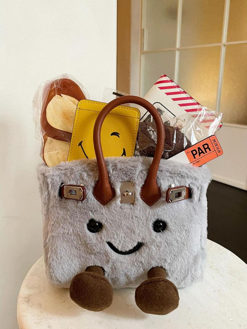 2025 New Winter Plush Crossbody Bag - Cute Cartoon Smile Design Large ...