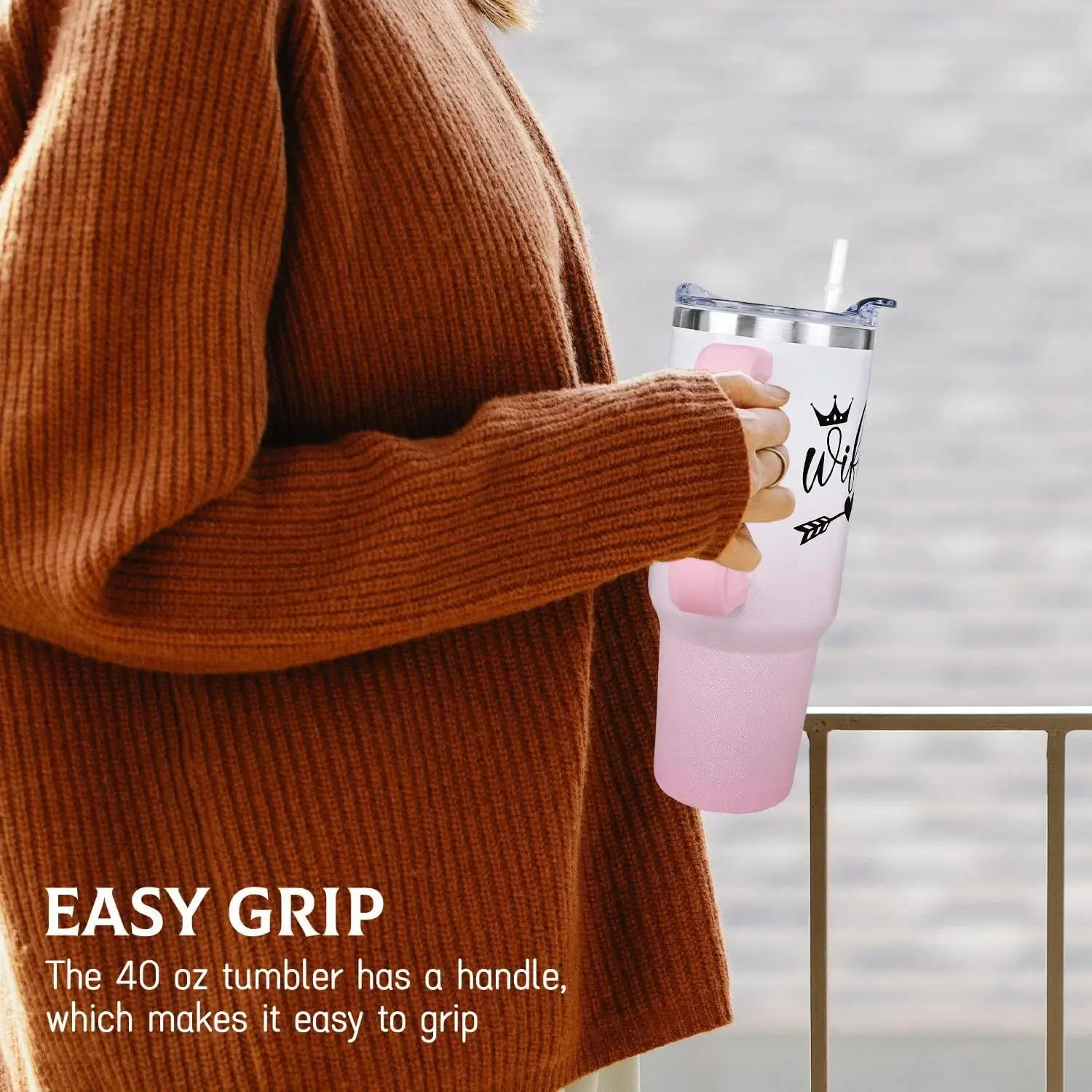 40 oz Stainless Steel Insulated Tumbler - Unique Handle, Printed Lid ...