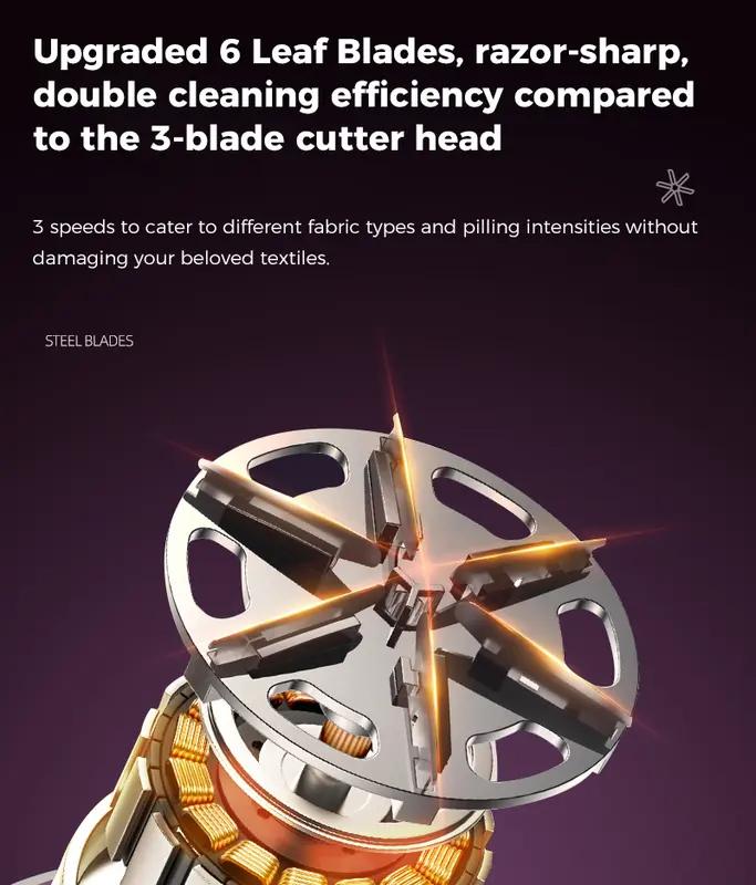 Rechargeable Fabric Shaver with 2 Replaceable Stainless Steel 6-Leaf ...