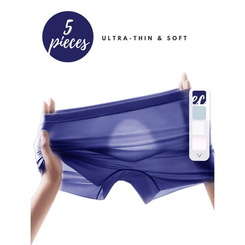 5pcs Men's Ice Silk Traceless Plain Color Semi-Sheer Boxers Briefs ...
