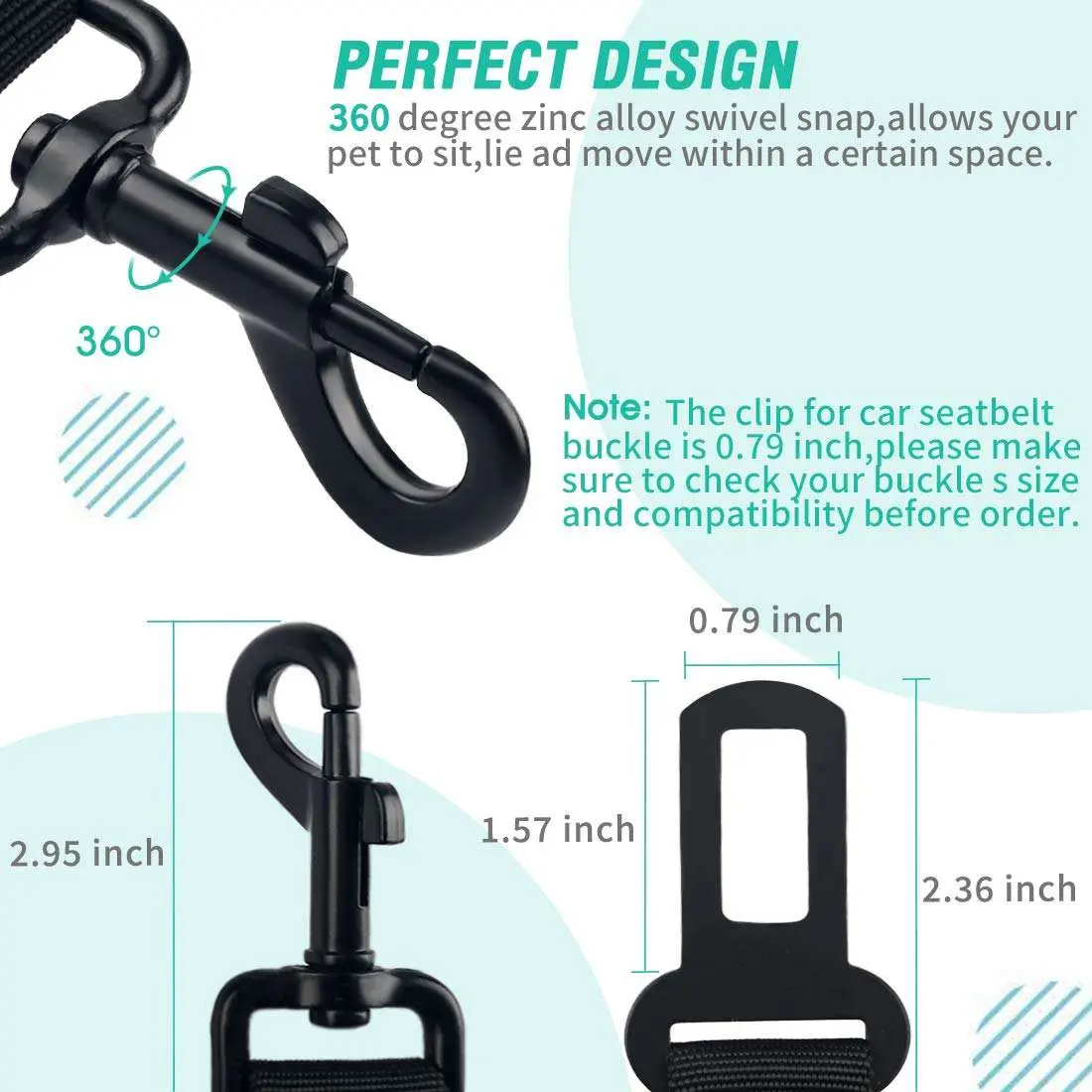 2 Heavy Duty Elastic Retractable Dog Seat belt with Foldable Bowl and ...