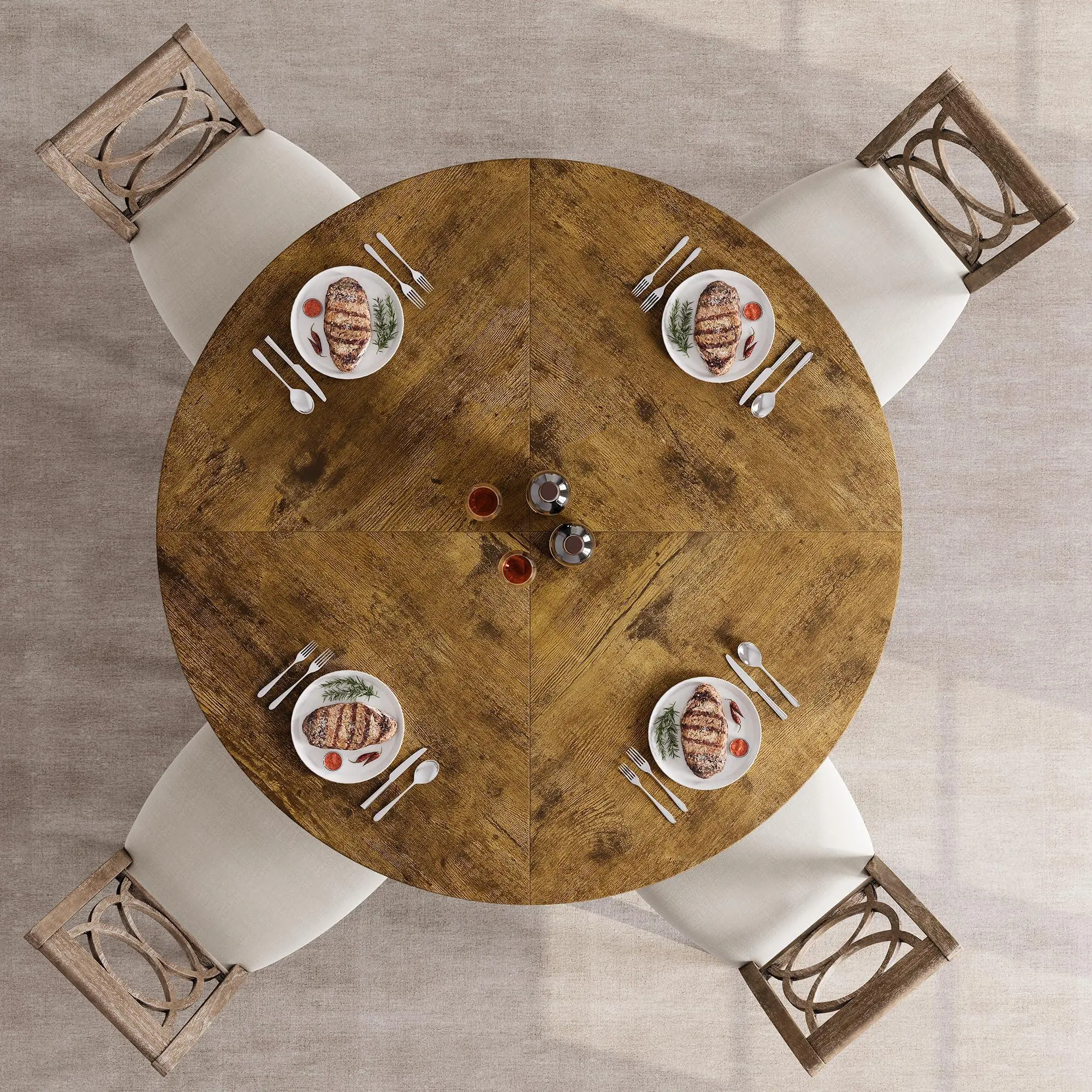 47 Inch Round Dining Table for 4-6 People, Circle Dinner Table with ...