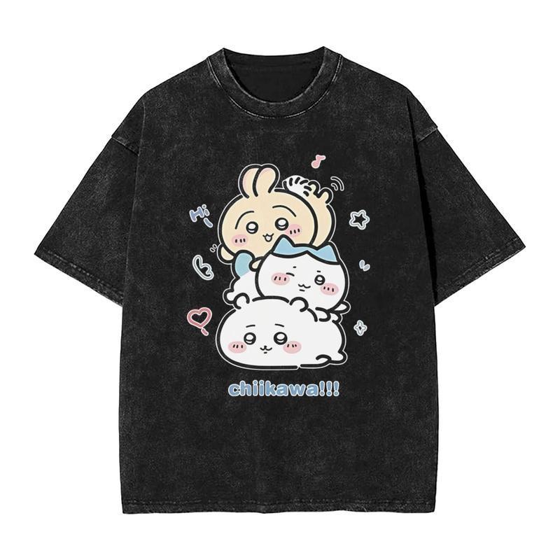 Kawaii Chiikawa Hachiware Usagi Washed T Shirts Streetwear Hip Hop T ...