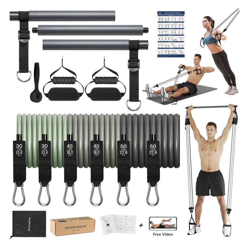 AlongSong Portable Pilates Bar Kit with 3 Latex Bands for Full Body ...