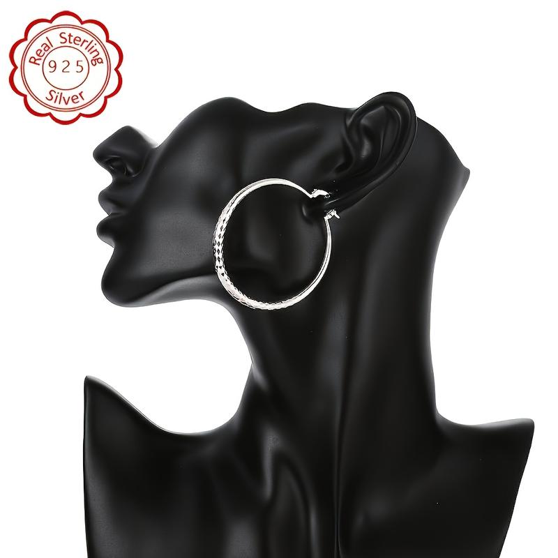 Pair Of 925 Silver Earrings, Suitable For Women, Elegant Large Circle ...