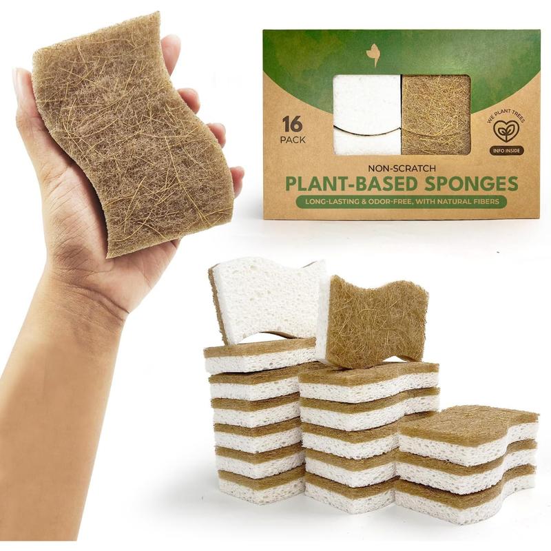 Kitchen Sponges Pack of 16 - Cellulose and Coconut Husk Dishwashing ...