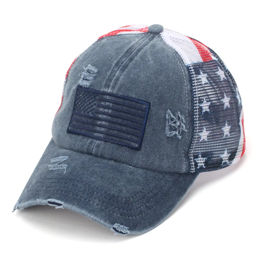 1/3pcs USA Flag Ponytail Baseball Cap Bundle | Distressed Mesh Trucker ...