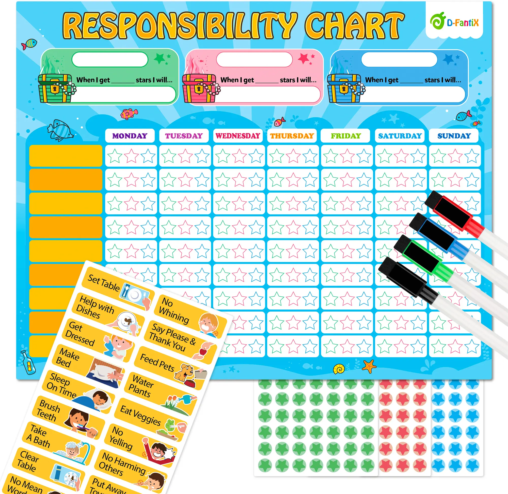 D-FantiX Magnetic Responsibility Chart, Chore Chart for Multiple Kids ...
