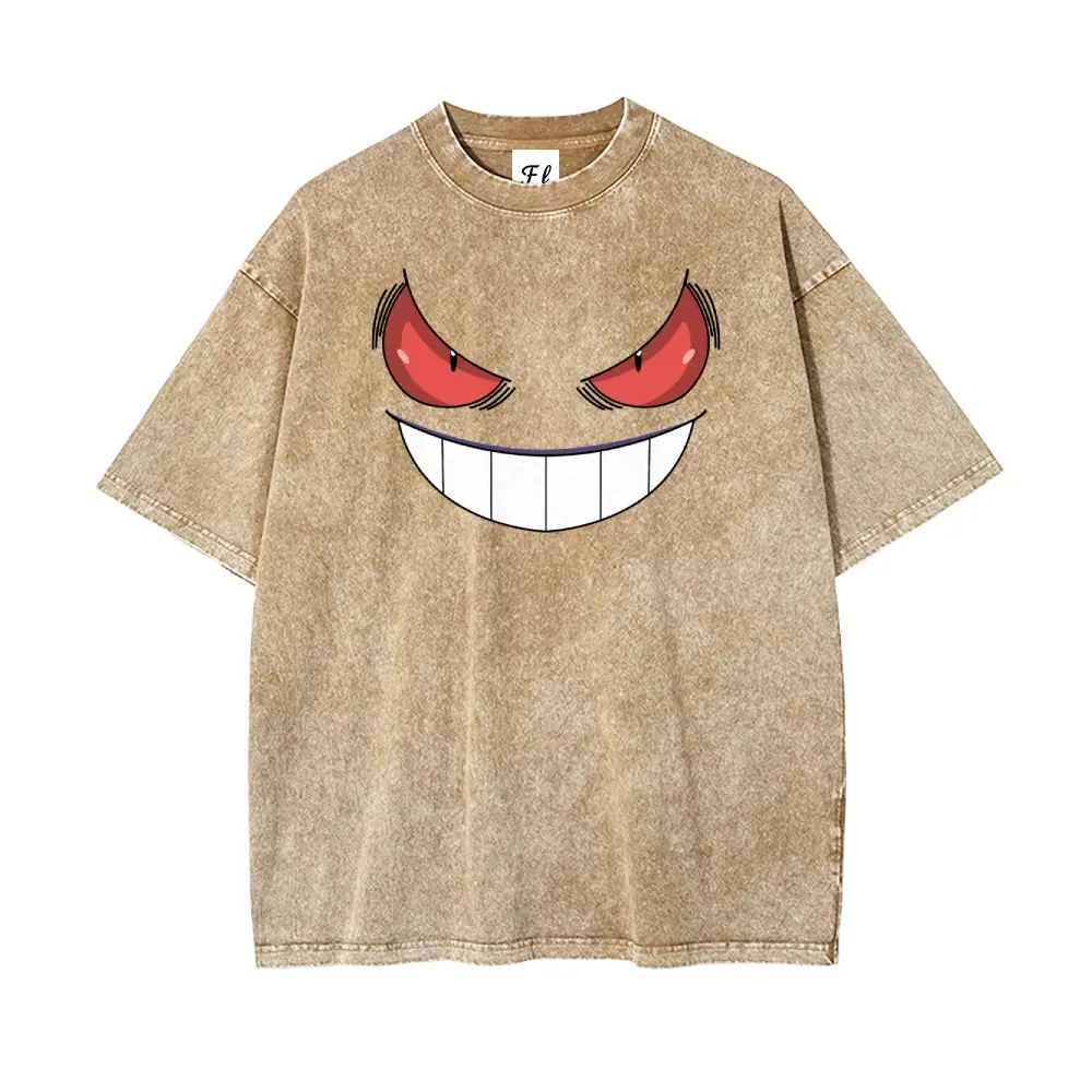 Pocket Monsters Big Evil Grin Face Graphic Washed T-Shirt, Vintage ...