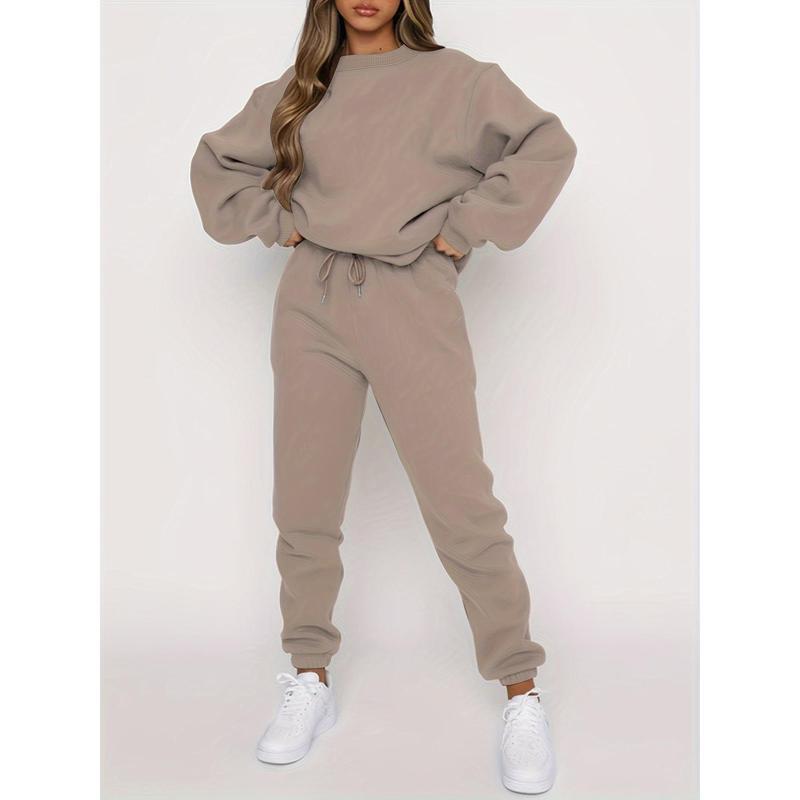 Women's Autumn and Winter Simple Solid Color Loose Pullover + Solid ...