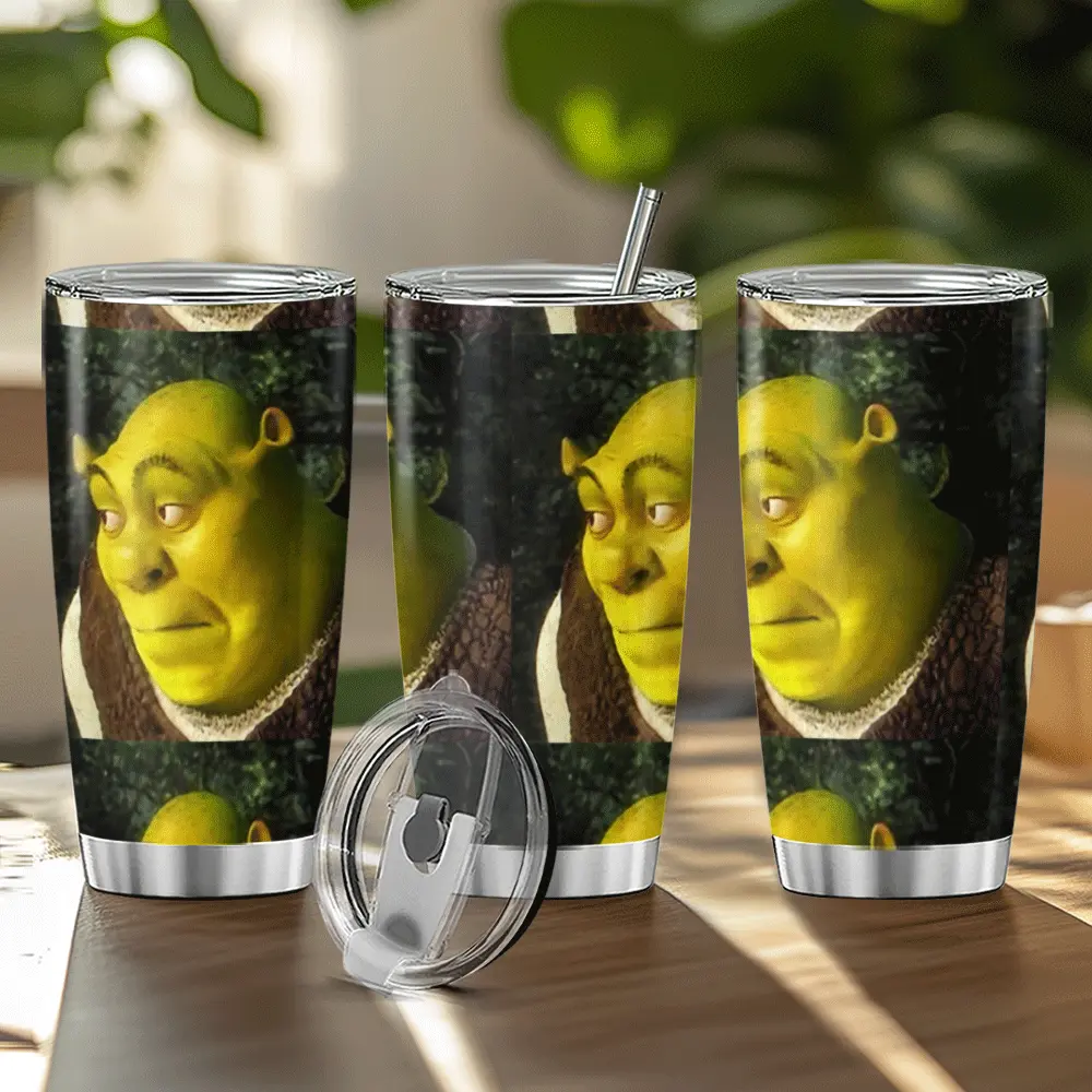 Tumbler Shrek Character Shrek Face Meme Iced Coffee Travel Stainless ...