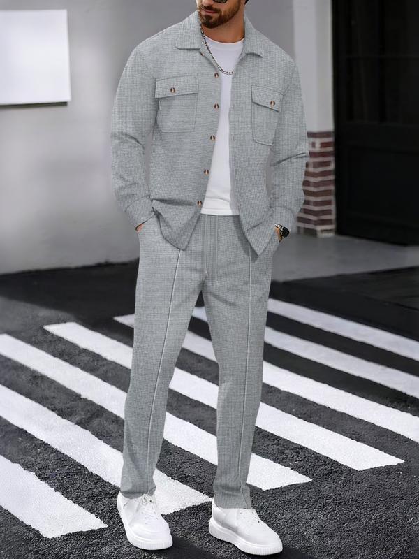 Men's Long Sleeve Shirt & Drawstring Pants Set, Casual Comfortable for ...