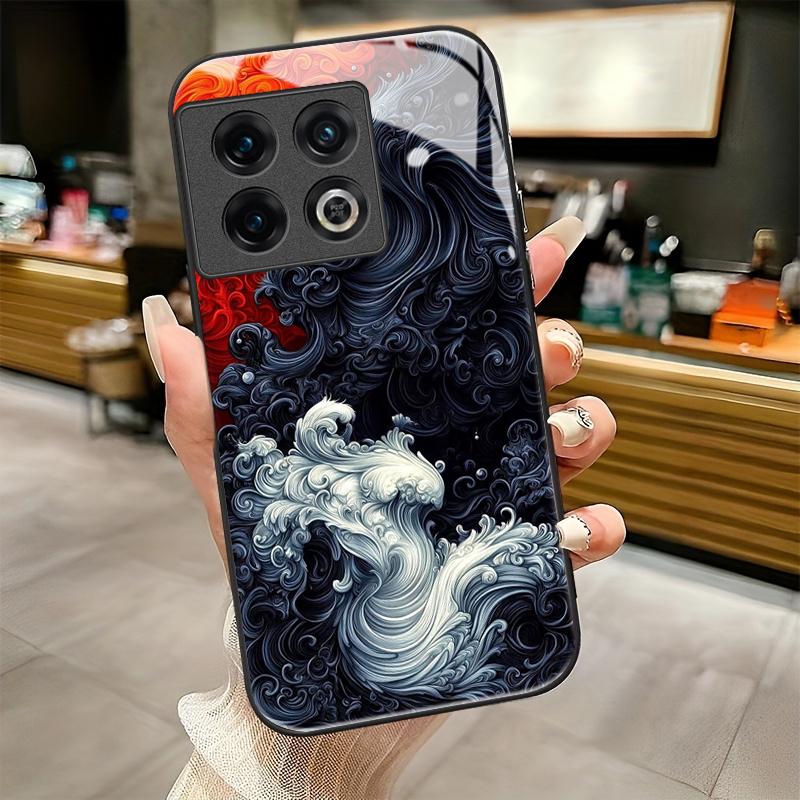 Elemental Wave Symphony pattern Black Frame Glass Phone Case suitable for OnePlus 10 9 Pro 10R ...