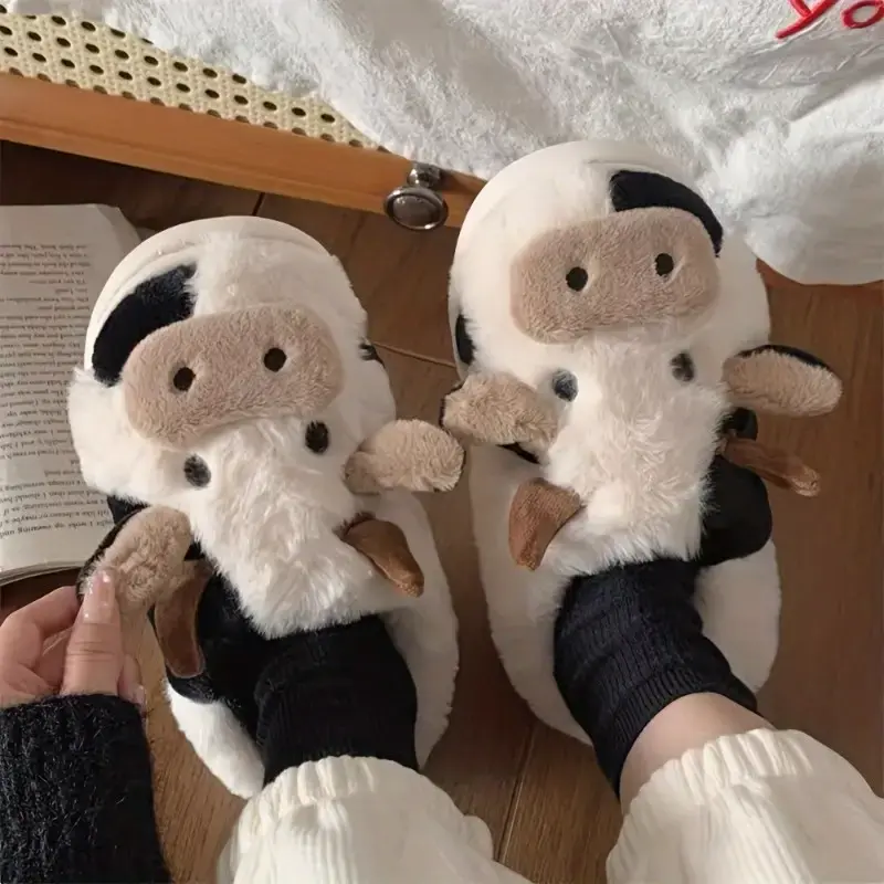 Women's Cow Slippers Platform Mini Boots Indoor/Outdoor Anti-Slip ...