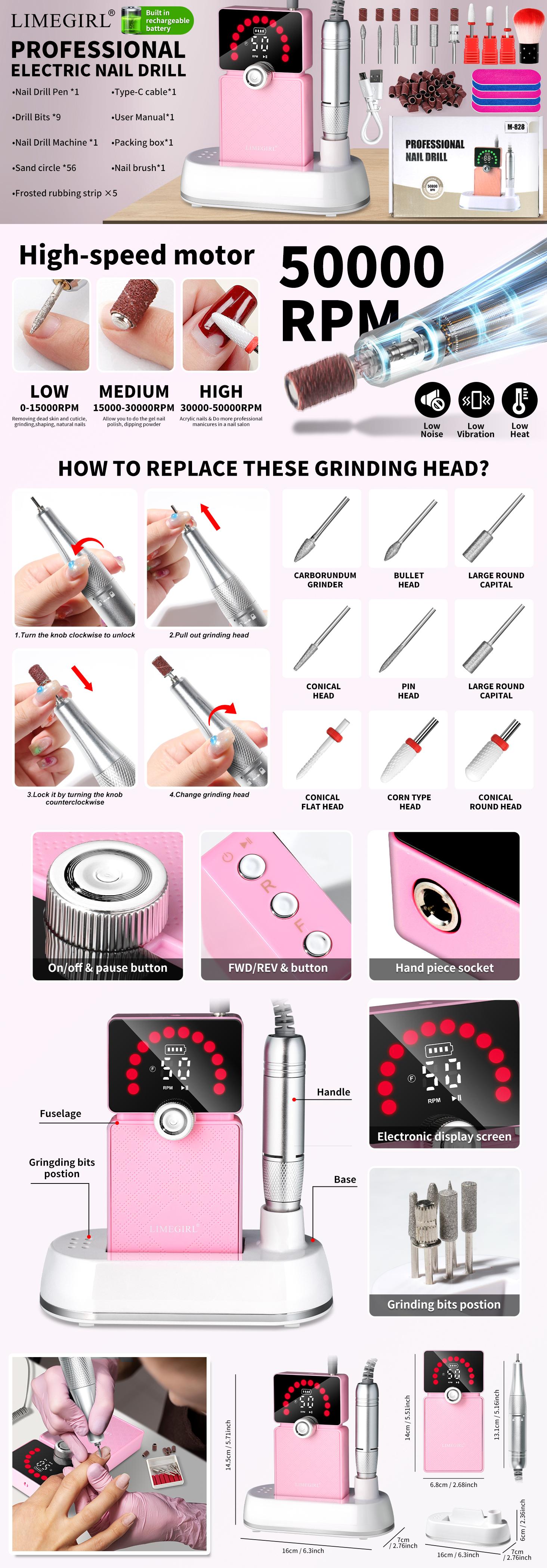 LEMIGIRL New Professional Portable Nail Drill High-Power 50,000 RPM ...