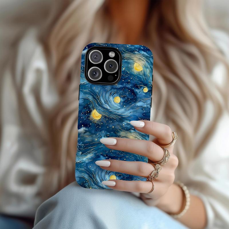 Blue Night Moon Phone Case, Starry Sky Swirl Phone Cases, Stars ...