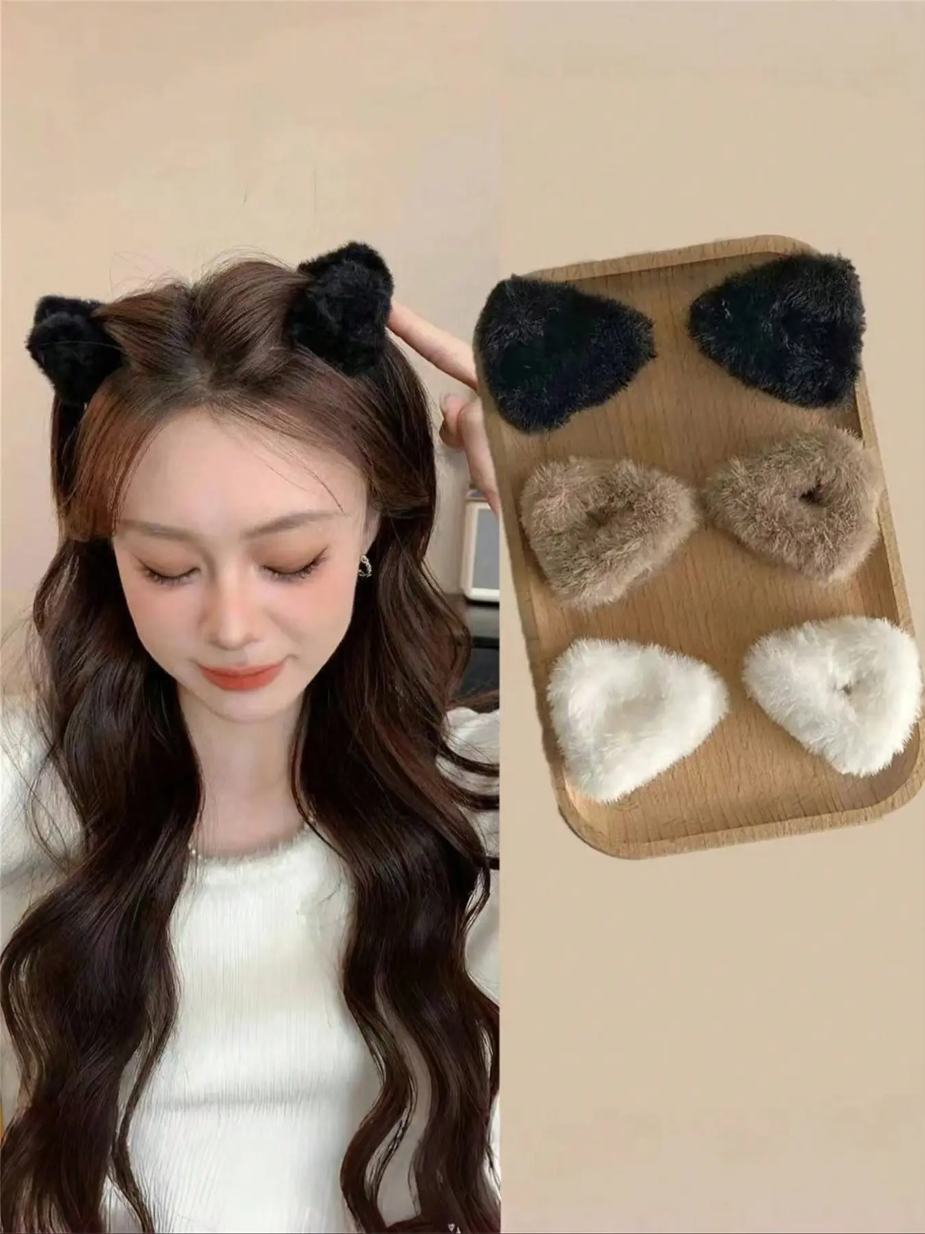 Cute Cat Ear Hair Clip Set for Women, Small Fluffy Triangle Barrettes ...